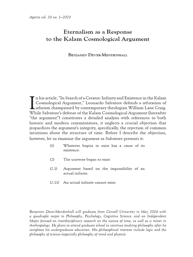 Dever-Mendenhall-Eternalism As A Response To The Kalam Cosmological Argument | PDF | Time | Infinity