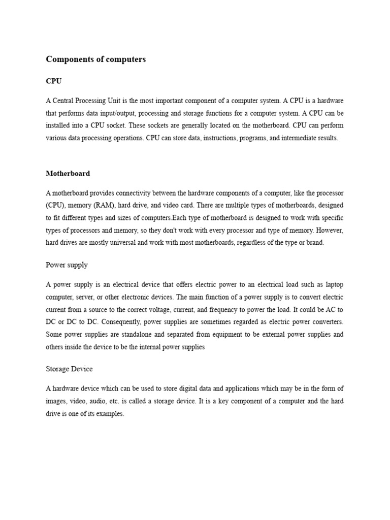 Components of Computer Scrib | PDF | Computer Data Storage | Power Supply