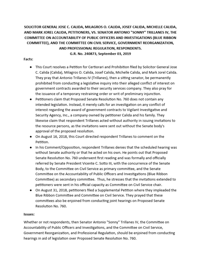 Calida vs. Trillanes: Senate Inquiry Case | PDF | United States ...