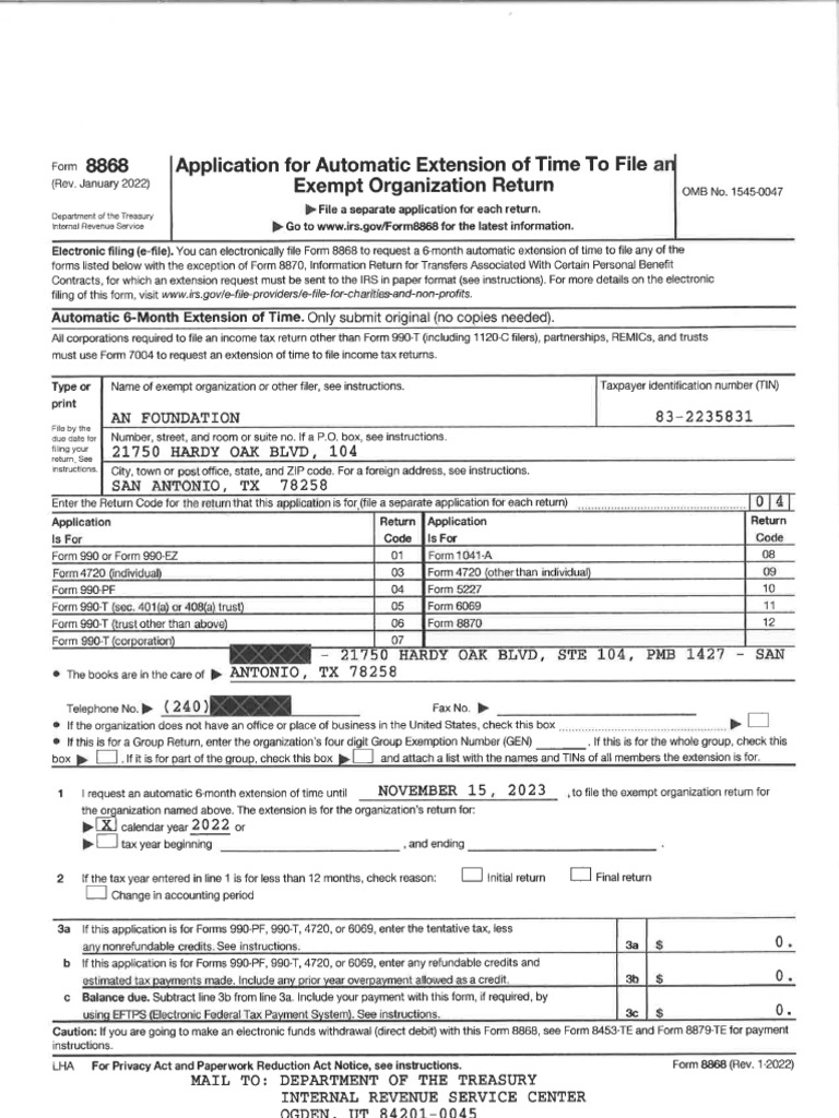 2022 GDI Tax Forms (AN Foundation) | PDF