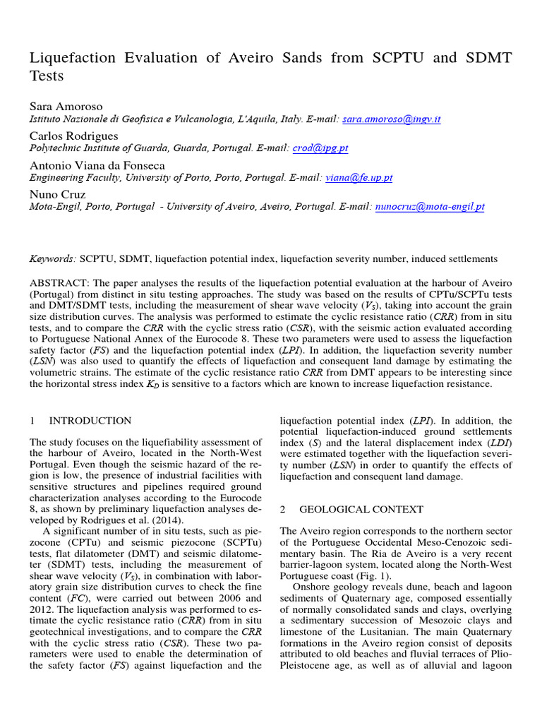 Liquefaction Evaluation of Aveiro Sands From SCPTU and SDMT | PDF ...