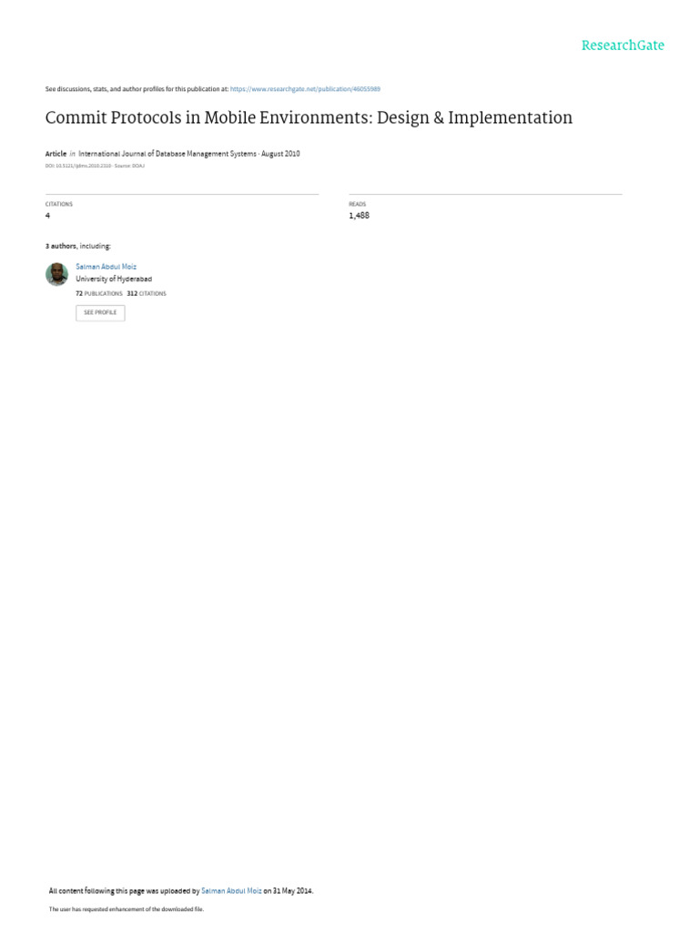 Commit Protocols in Mobile Environments Design Imp | PDF | Database Transaction | Databases