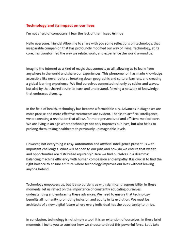 Impact of Technology on Our Lives | PDF | Artificial Intelligence | Intelligence (AI) & Semantics