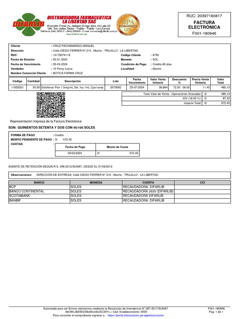 Factura Electrónica Dolofenac Flex | PDF | Dinero | Bancario
