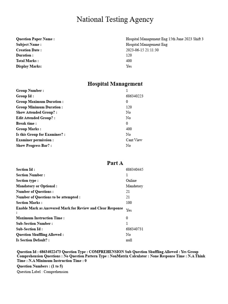 Hospital Management Exam Paper 2023 | PDF | Multiple Choice ...