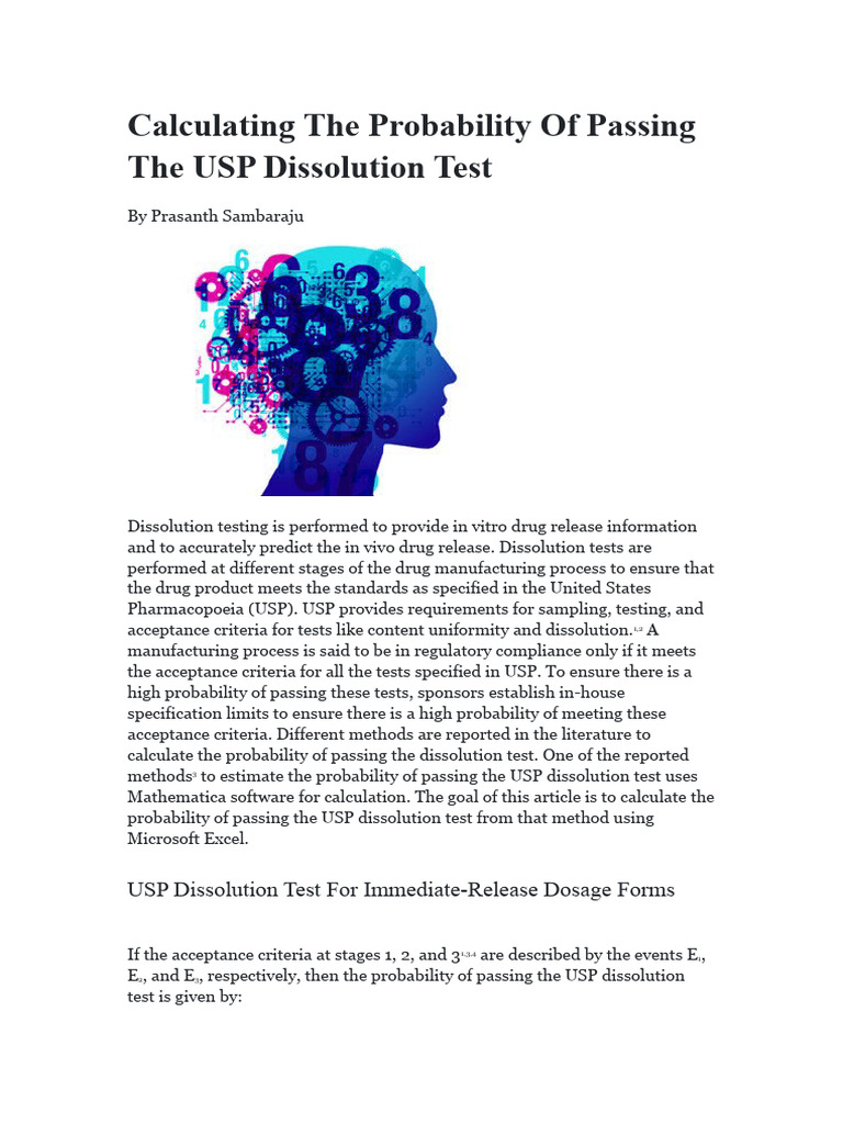 Calculating The Probability of Passing The USP Dissolution Test | PDF