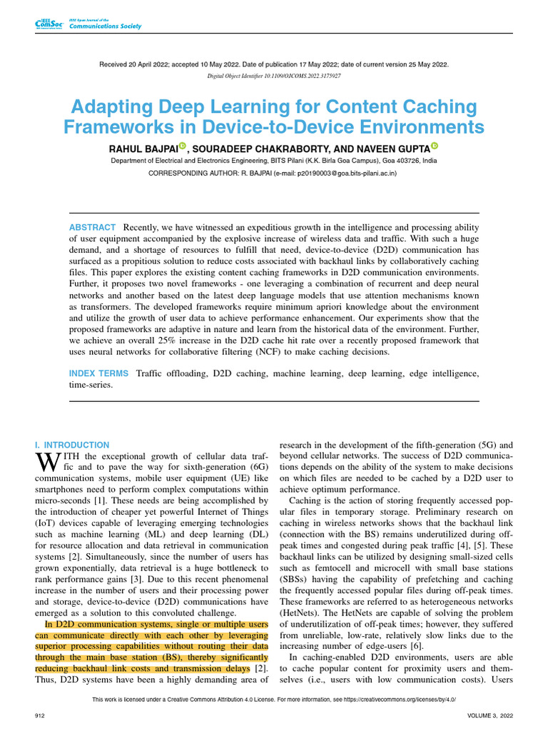Adapting Deep Learning For Content Caching Frameworks in Device-to-Device Environments | PDF ...