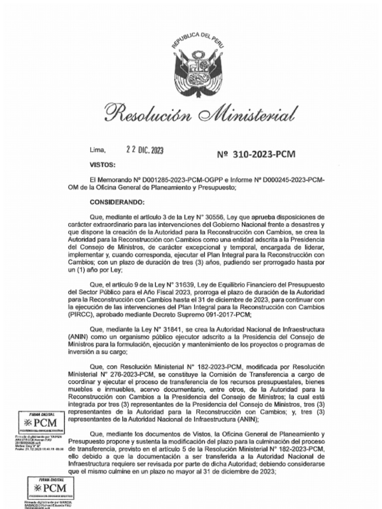 RM 310-2023-PCM | PDF