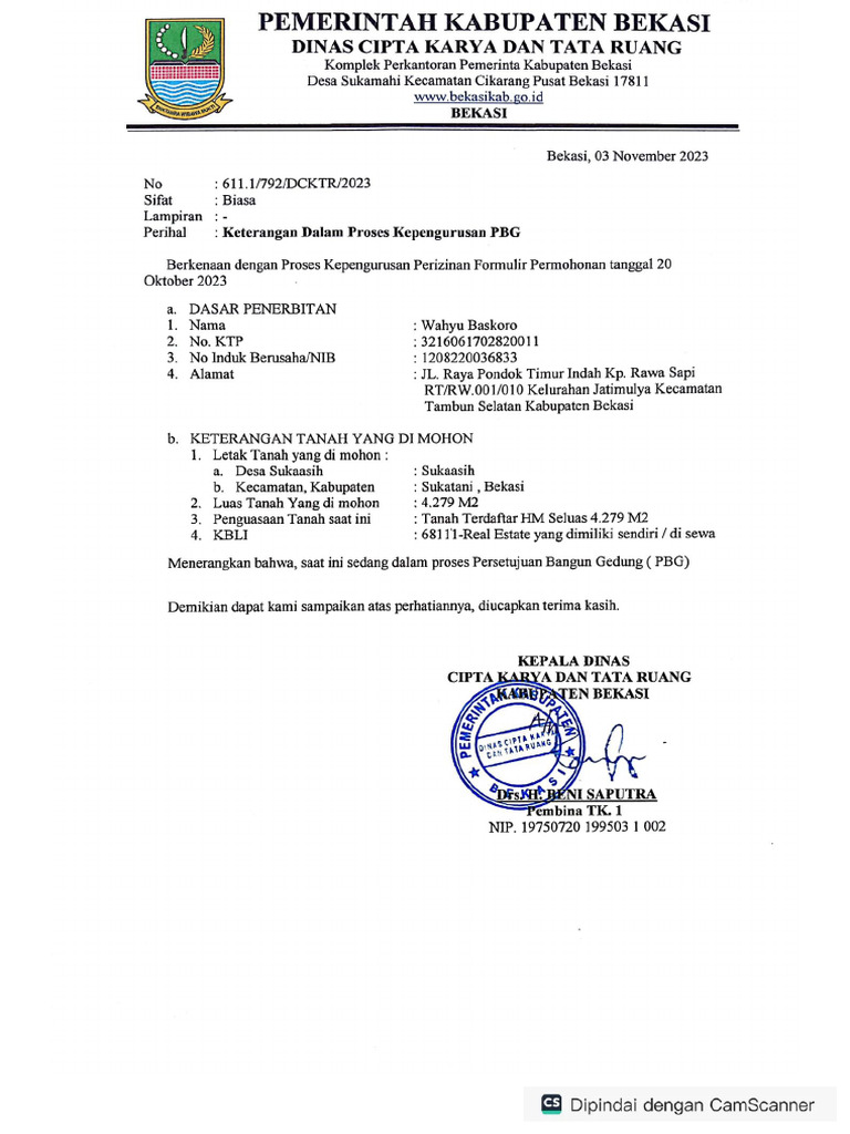 Keterangan Dalam Proses PBG | PDF