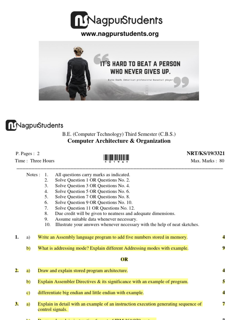 Computer Architecture Exam Questions | PDF | Central Processing Unit | Computer Science