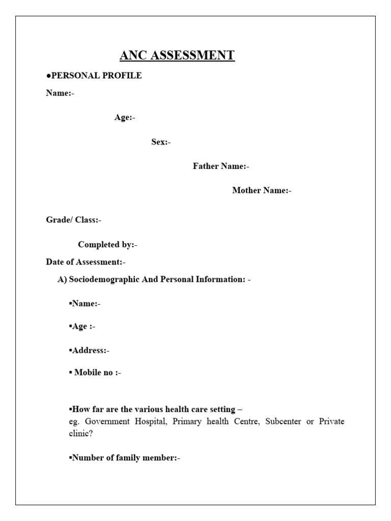 ANC ASSESSMENT | PDF | Pregnancy | Childbirth