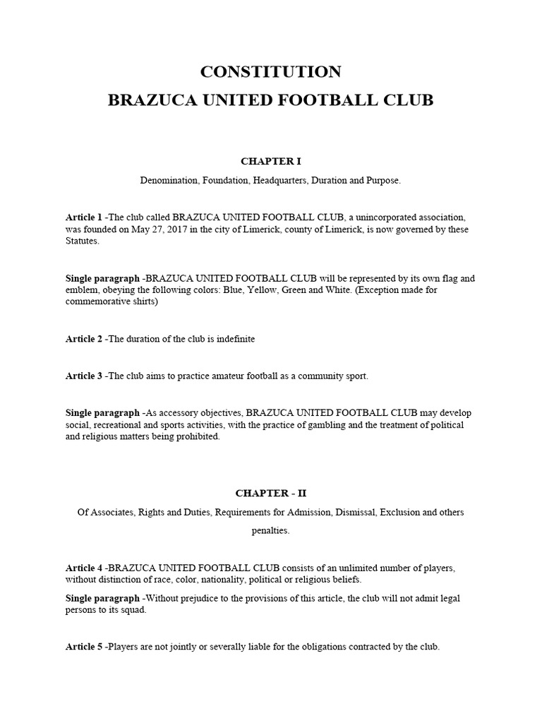 Constitution Brazuca United Football Club | PDF | Board Of Directors | Presidents Of The United ...