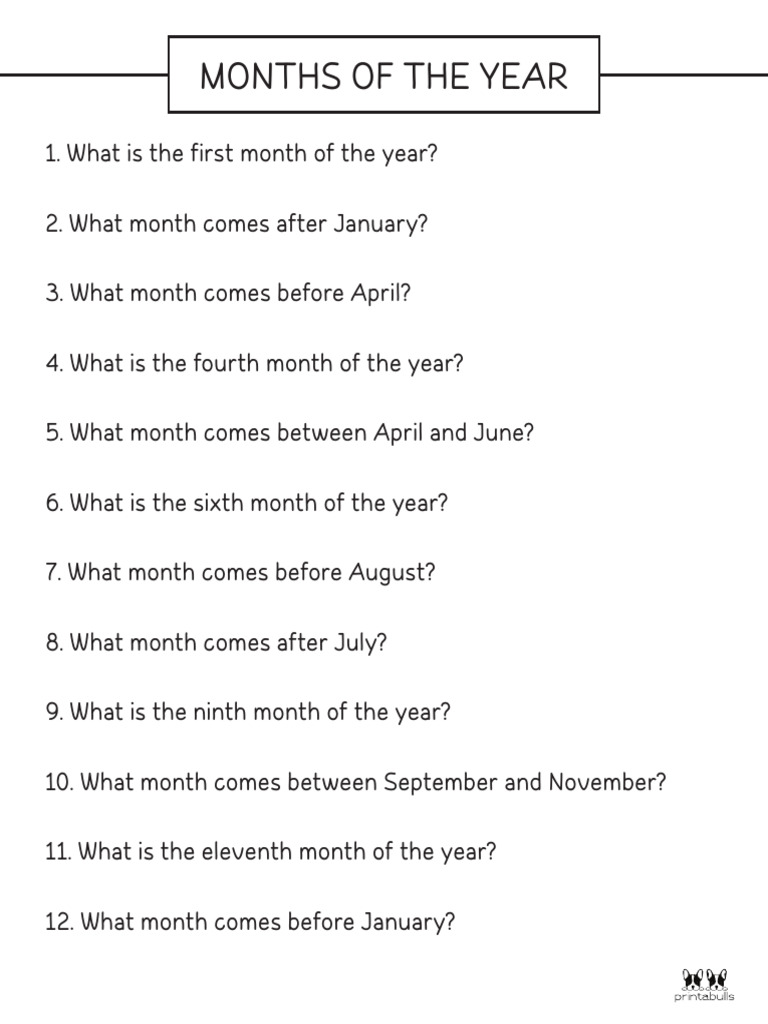 Months of the Year Worksheets for Kids | PDF