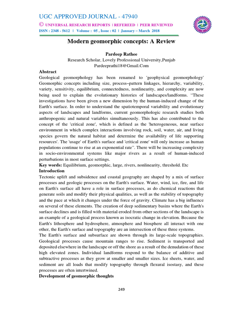 Modern Geomorphic Concepts - Docx Paper | PDF | Geomorphology | Earth ...
