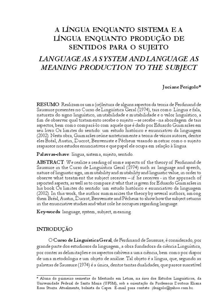 Língua, Sujeito e Sentido | PDF | Linguagem natural | Linguística