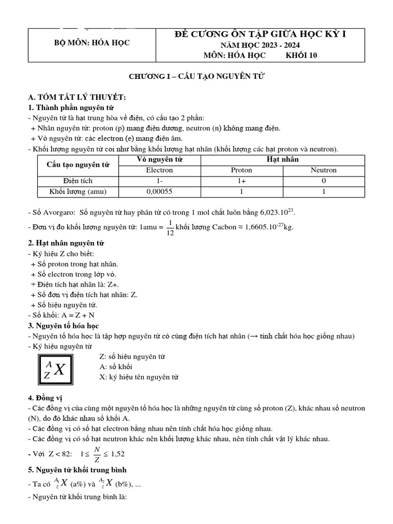 De Cuong HK 1 Hoa Hoc 10 KNTT | PDF