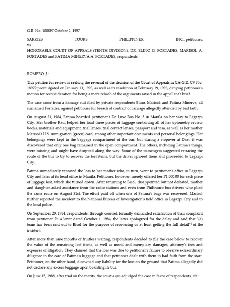 Legal Dispute: Sarkies Tours vs. Fortades | PDF | Cargo | Bill Of Lading