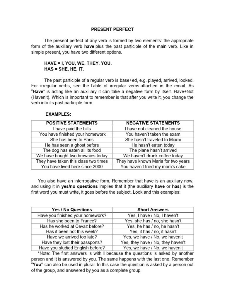 Present perfect | PDF | Verb | Language Families