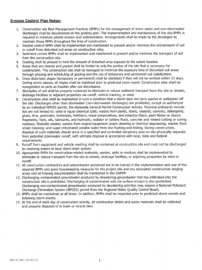 Erosion Control Notes | PDF