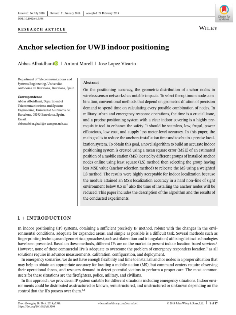 (2018 Abbas Albaidhani) Anchor Selection For UWB Indoor Positioning ...