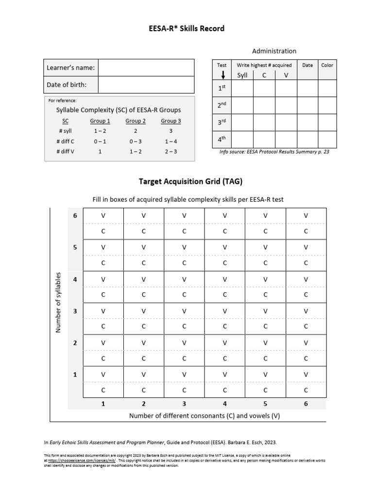 EESA-R Skills Record | PDF | Phonology | Human Communication