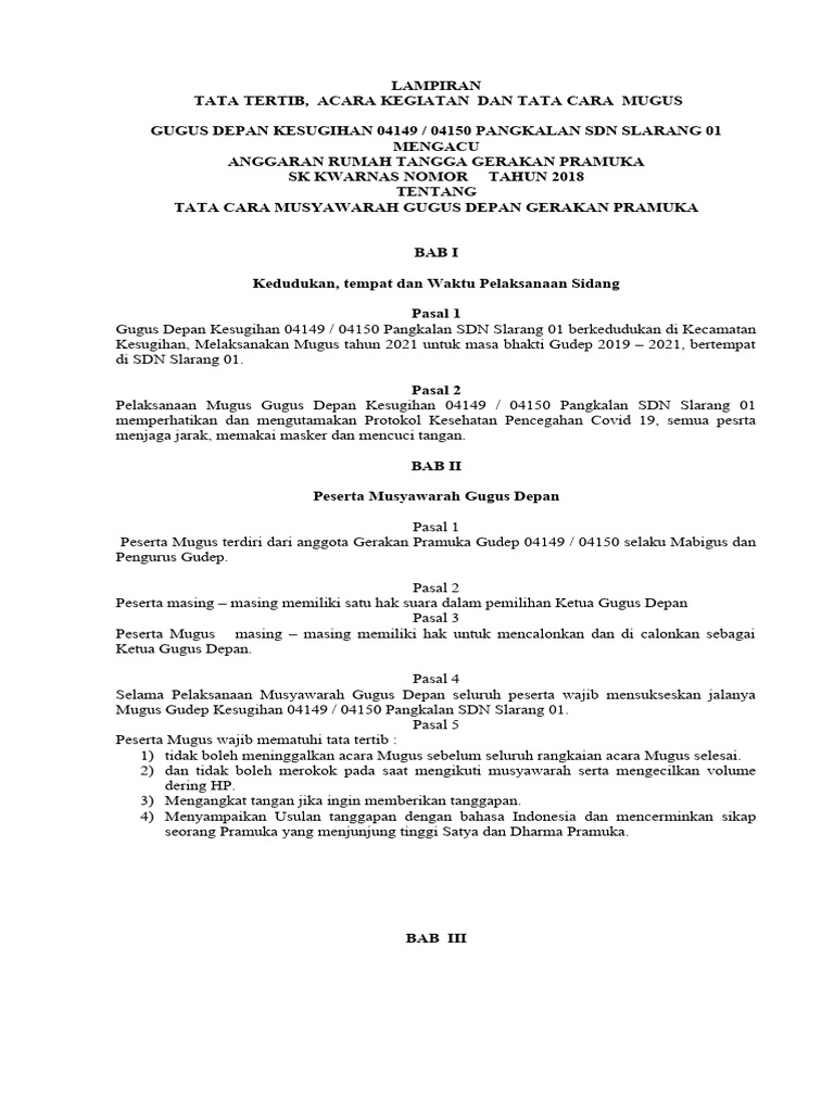 Tata Cara Mugus Pramuka 2021 | PDF