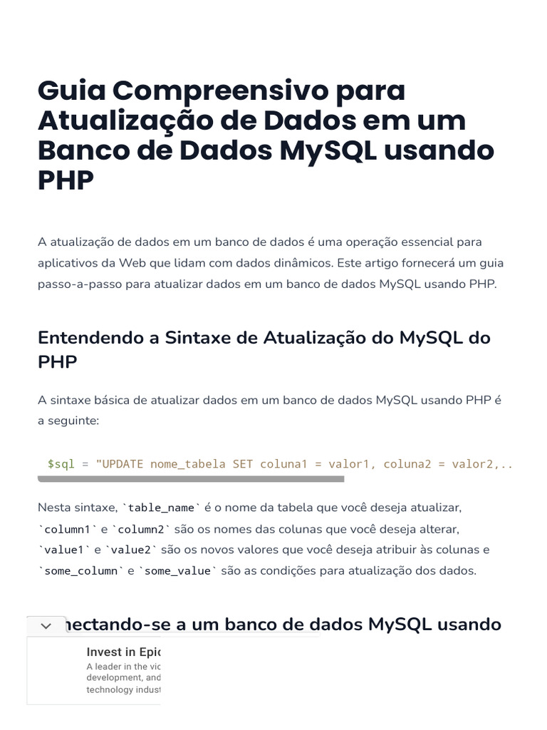 UPDATE. PHP | PDF | Php | Bancos de dados