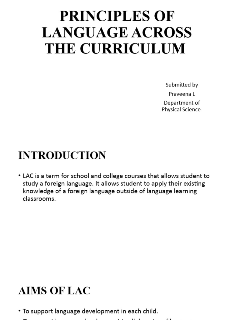 Principles of Language Across The Curriculam | PDF