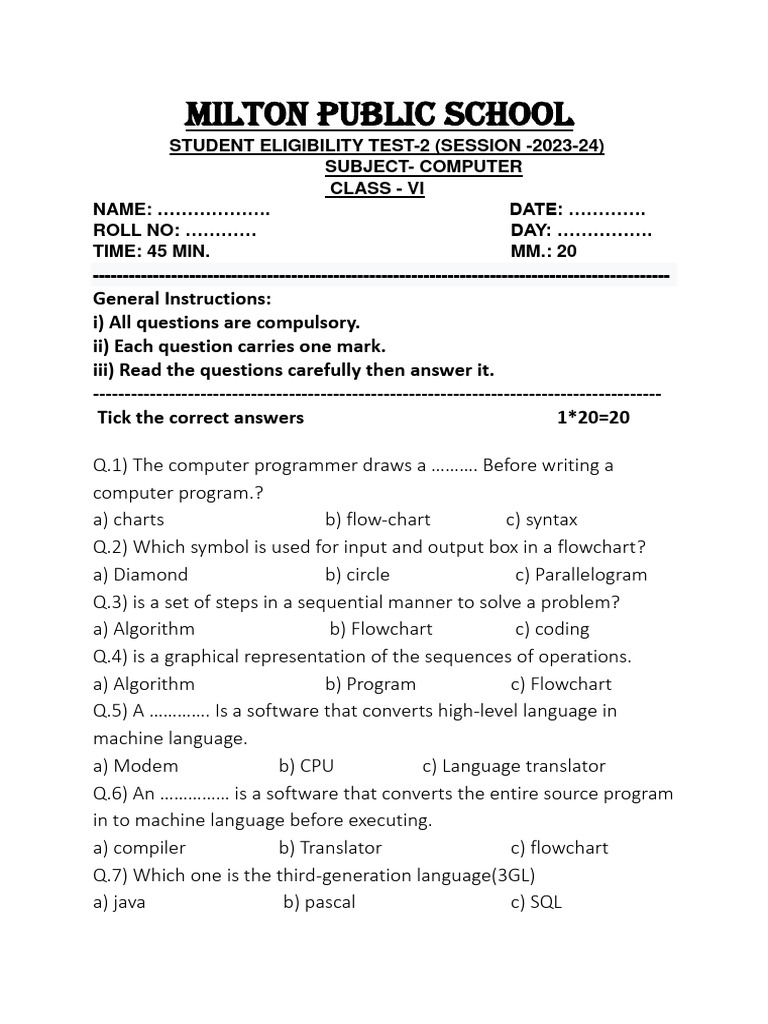 Class Vi Computer Pdf Computer Program Programming 