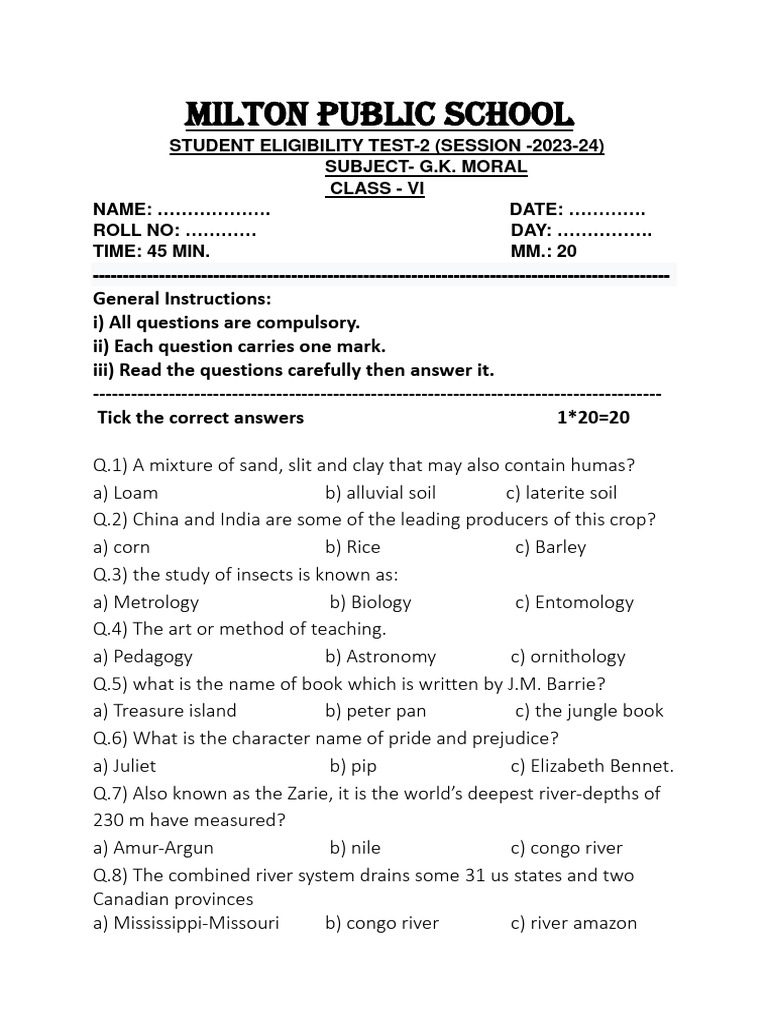 CLASS VI GK MORAL | PDF