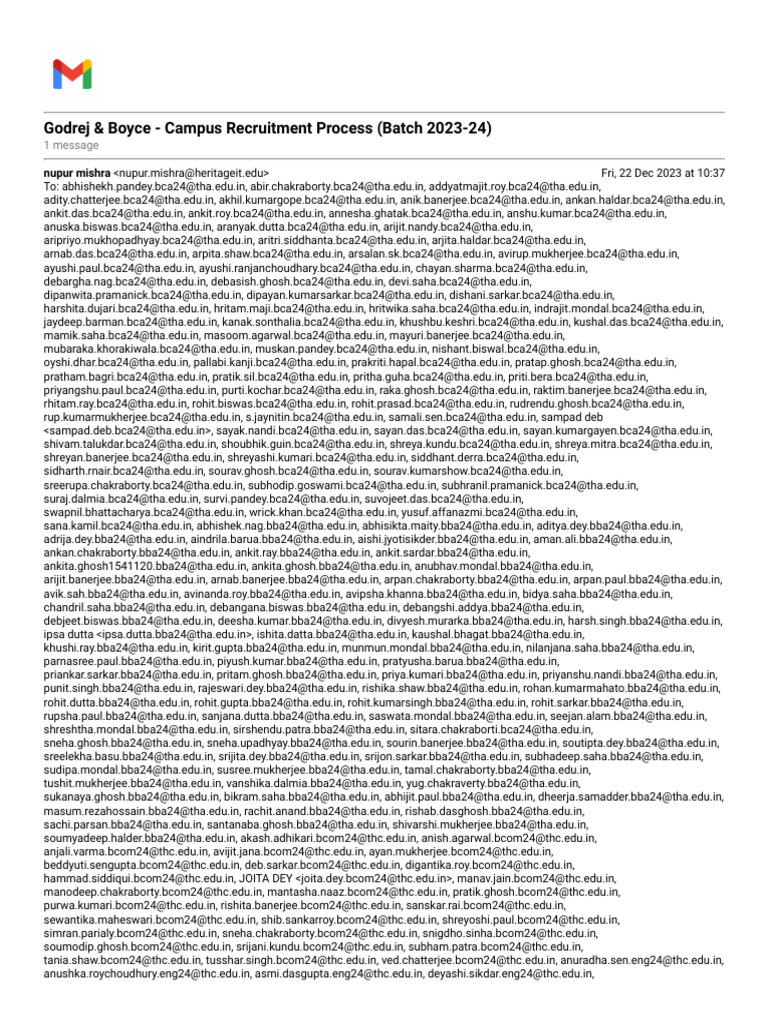 Gmail - Godrej & Boyce - Campus Recruitment Process (Batch 2023-24) | PDF