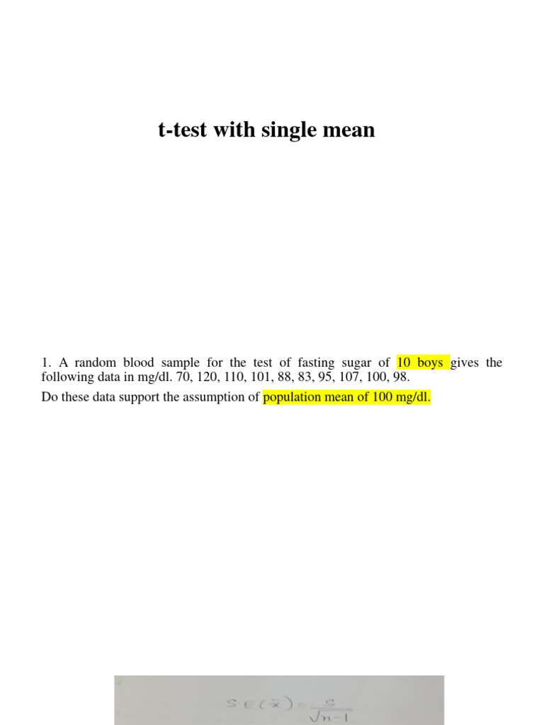 T Test With Single Mean | PDF | Wellness | Science & Mathematics