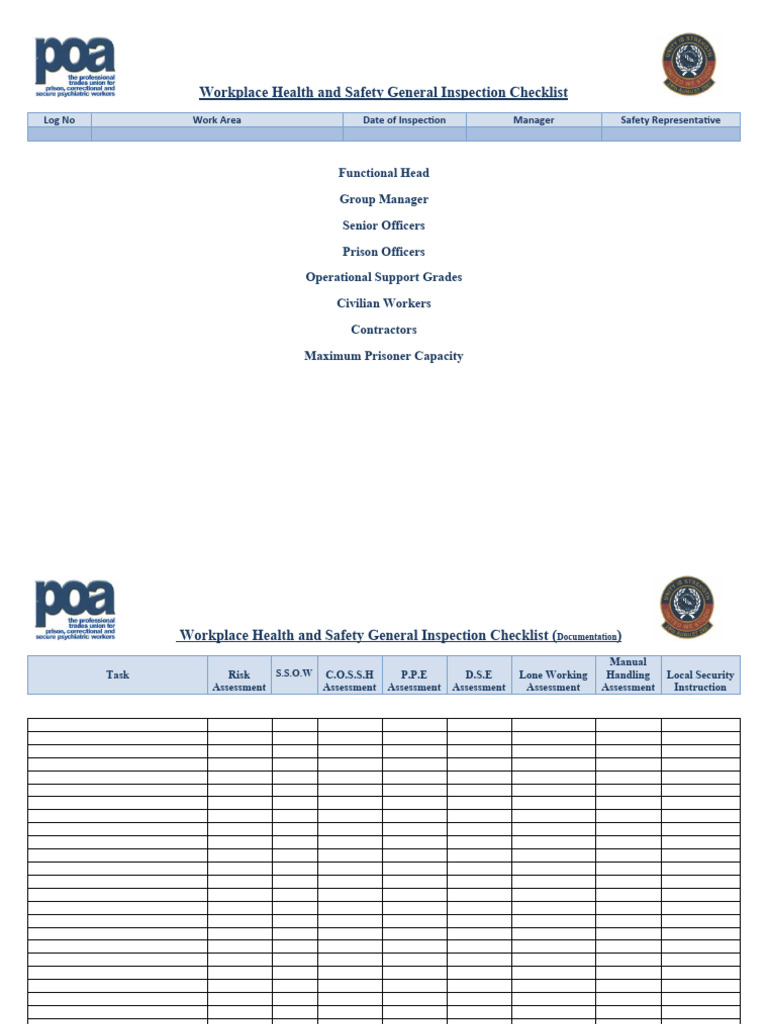 Workplace Inspection Checklist | PDF | Personal Protective Equipment | Occupational Safety And ...