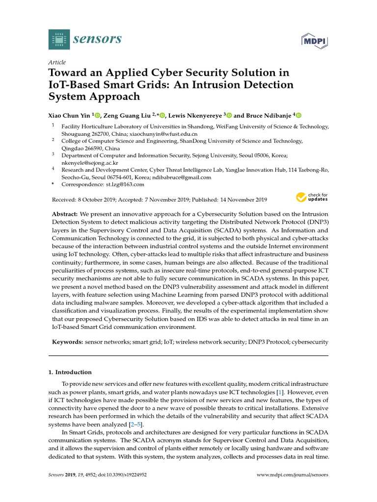 Toward An Applied Cyber Security Solution in Iotbased Smart Grids An Intrusion Detection System ...