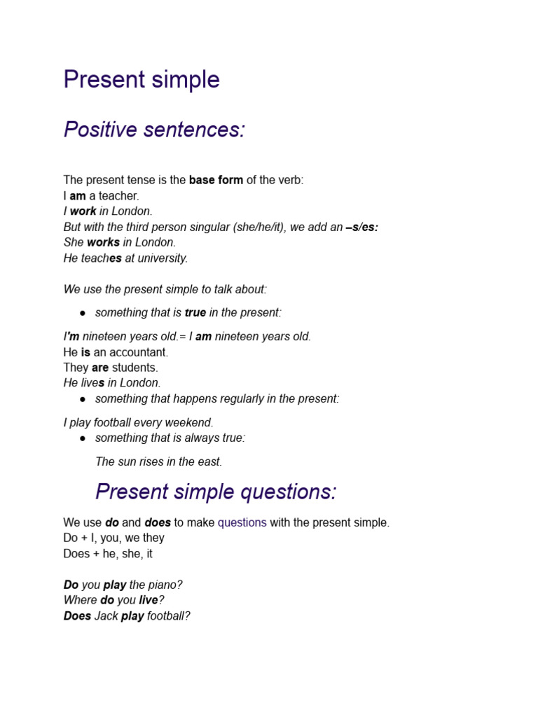 Present simple Rules | PDF