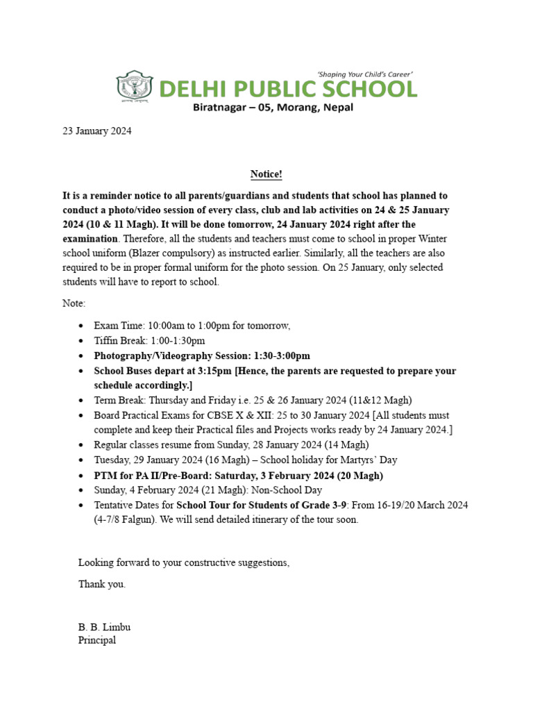 Notice For Photoshoot | PDF