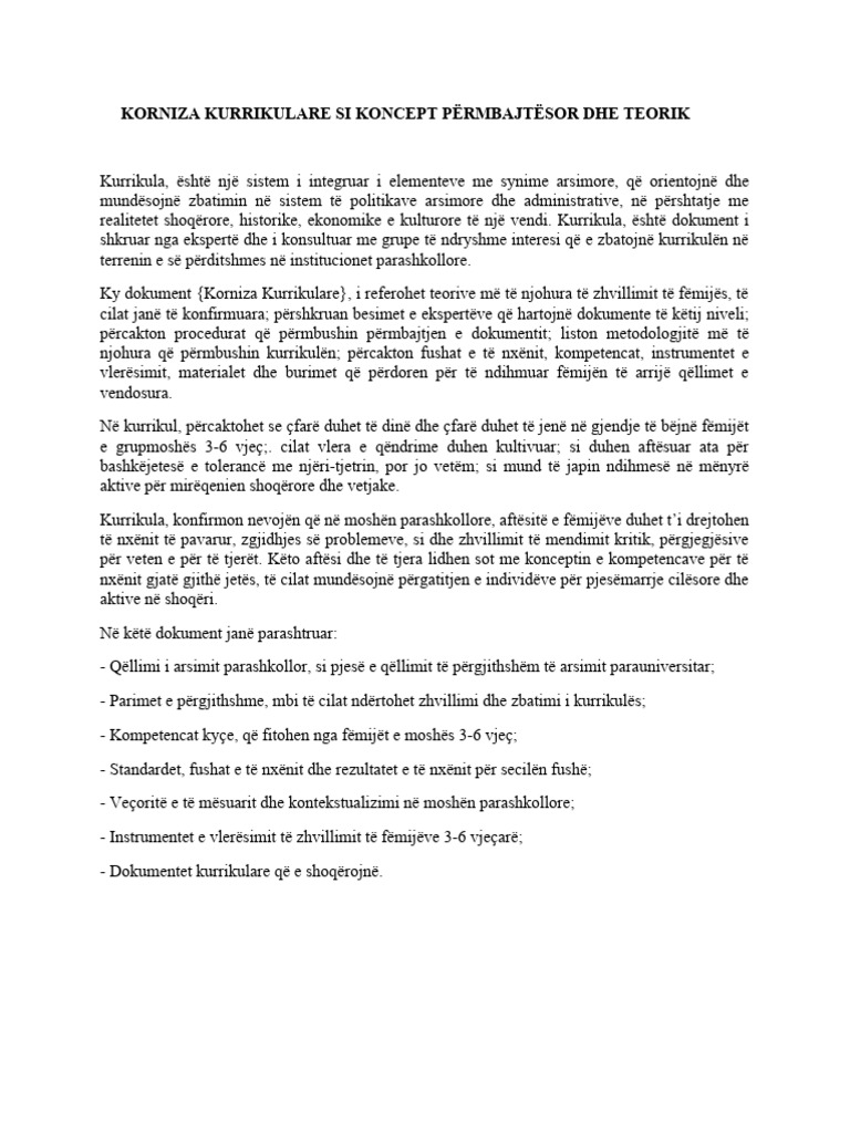 Korniza Kurrikulare Si Koncept Përmbajtësor Dhe Teorik | PDF