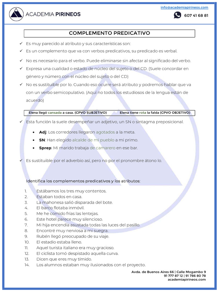 Complemento Predicativo y Atributos | PDF | Verbo | Asunto (gramática)