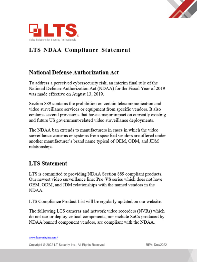 LTS NDAA Statement 08012023 | PDF | Computing