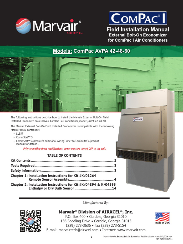 Marvair Compac External Economizer Installation Manual | PDF | Screw | Door