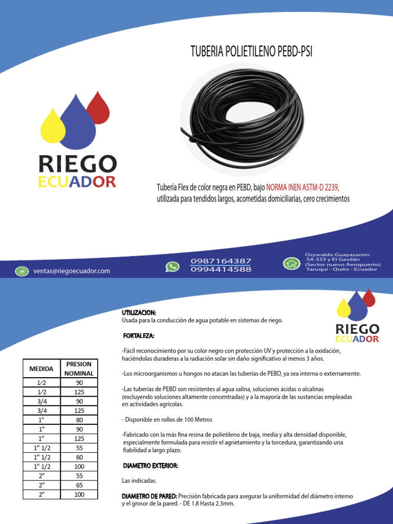 Manguera de Riego PVC Negro - Ficha Tecnica | PDF | Tubería (transporte de fluidos) | Química