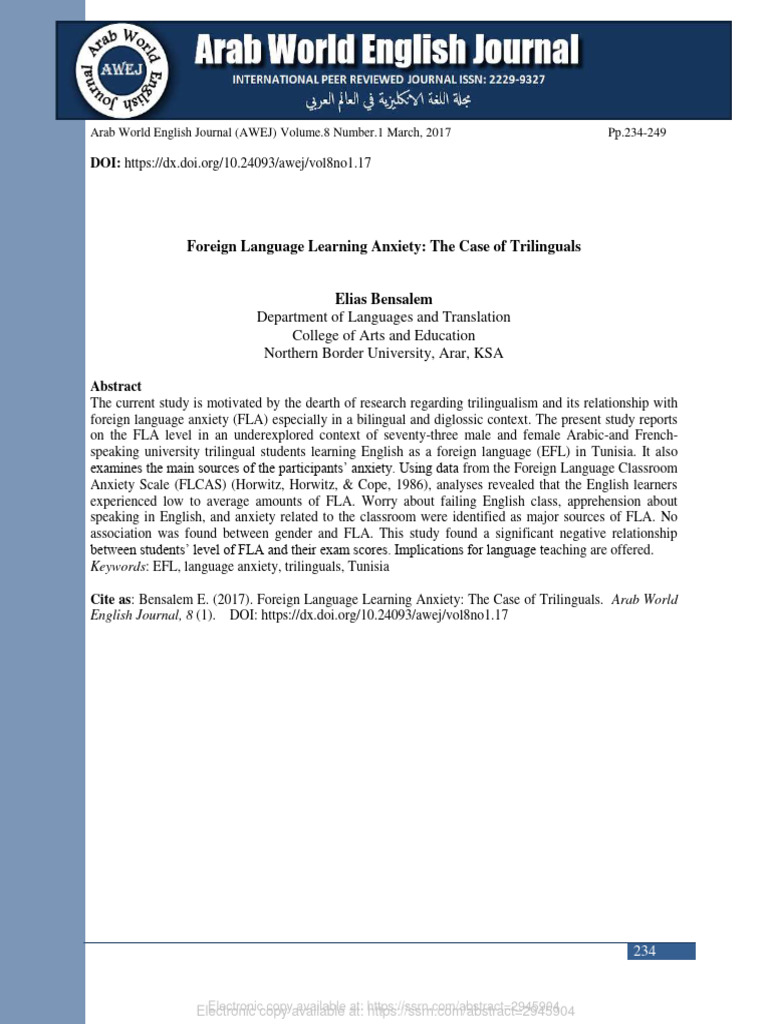 Foreign Language Learning Anxiety: The Case of Trilinguals | PDF | Multilingualism | Second Language