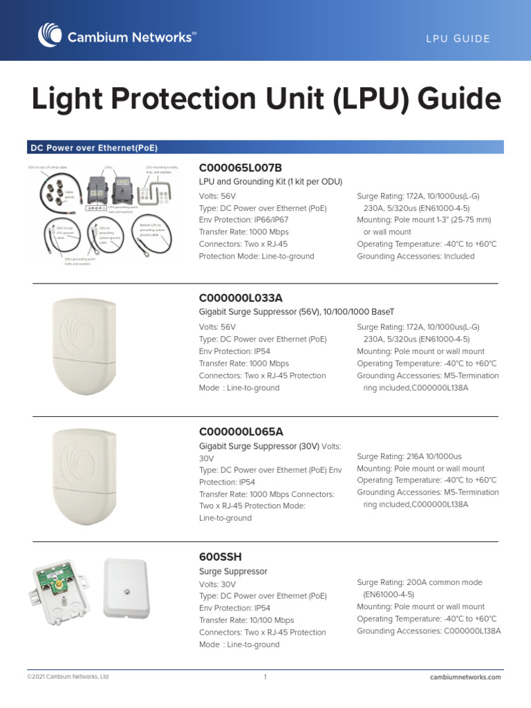 Cambium Networks Data Sheet LPU Guide v4 RR | PDF | Wireless | Computer ...