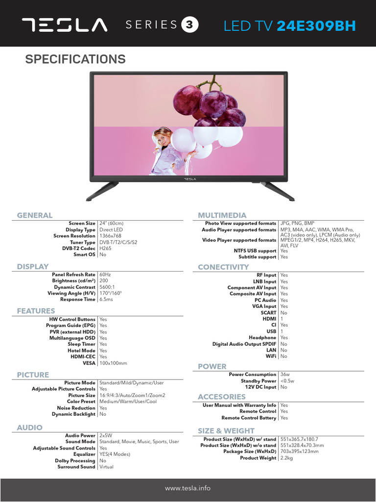 24-Inch LED TV Specs and Features | PDF | Electronic Engineering ...