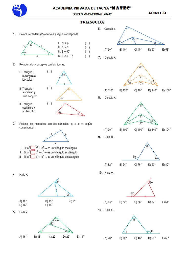 Practica de clase-Geometria-Triangulos-4toSec | PDF | Triángulo | Geometría Elemental