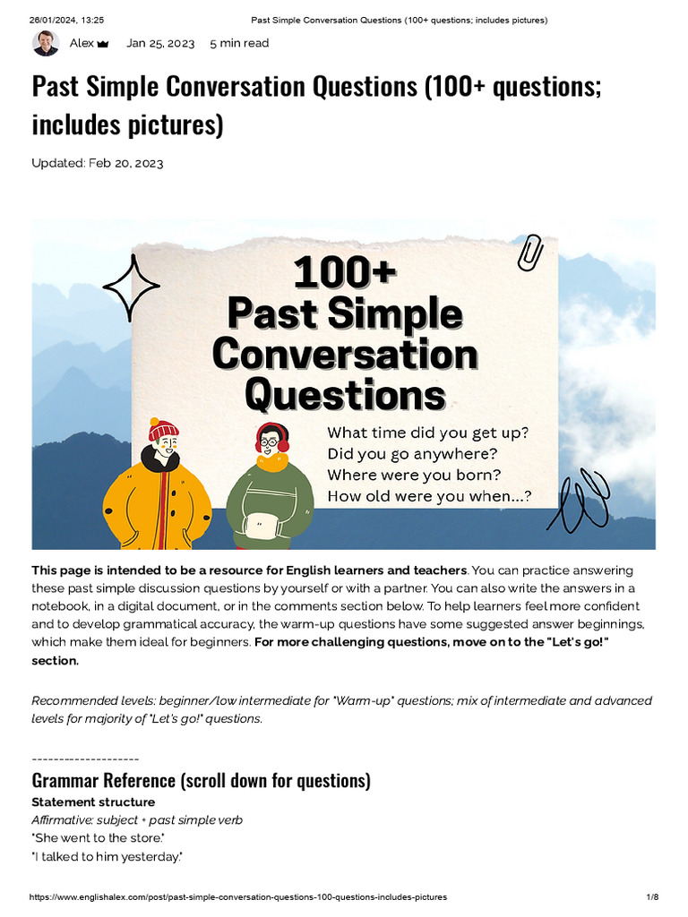 Past Simple Conversation Questions (100+ Questions Includes Pictures ...
