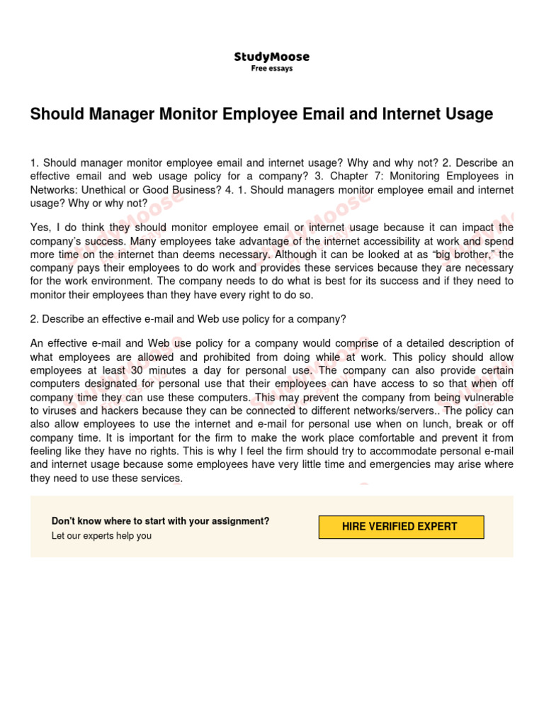 Should Manager Monitor Employee Email and Internet Usage | PDF