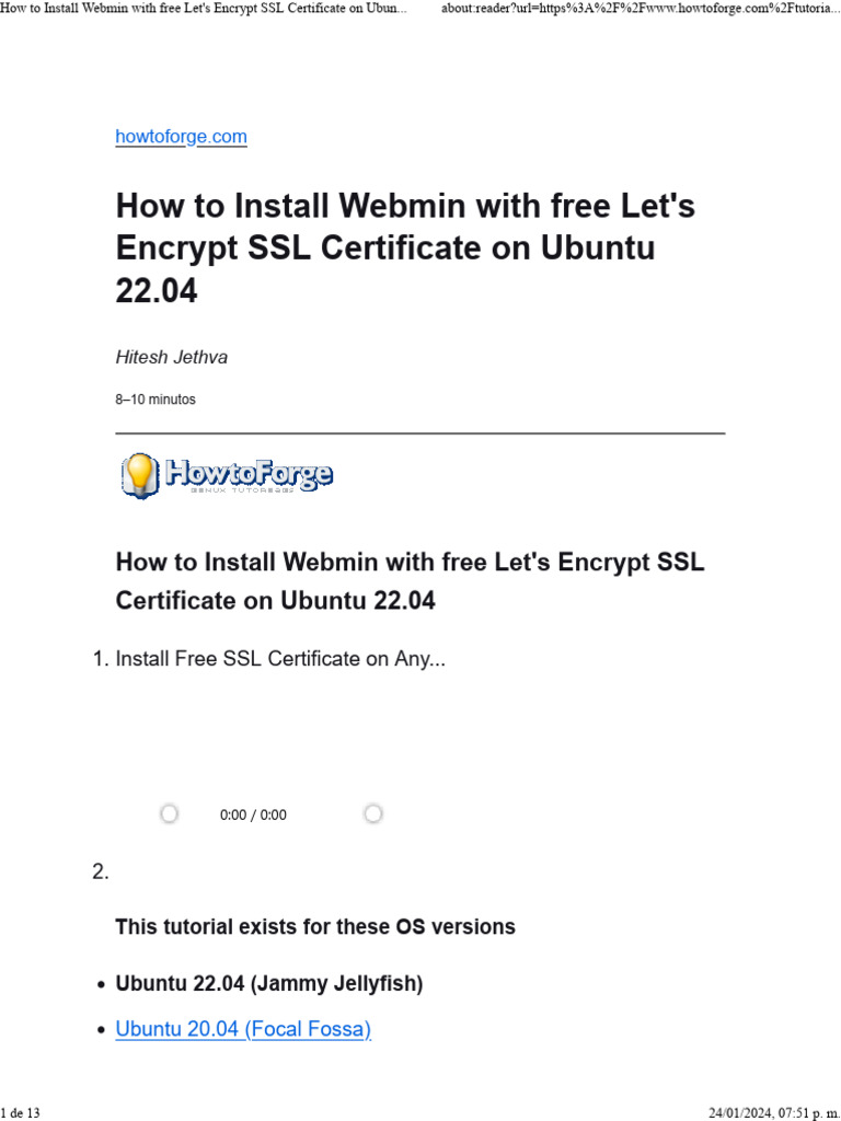 How To Install Webmin With Free Let's Encrypt SSL On Ubuntu 22 - 04 | PDF
