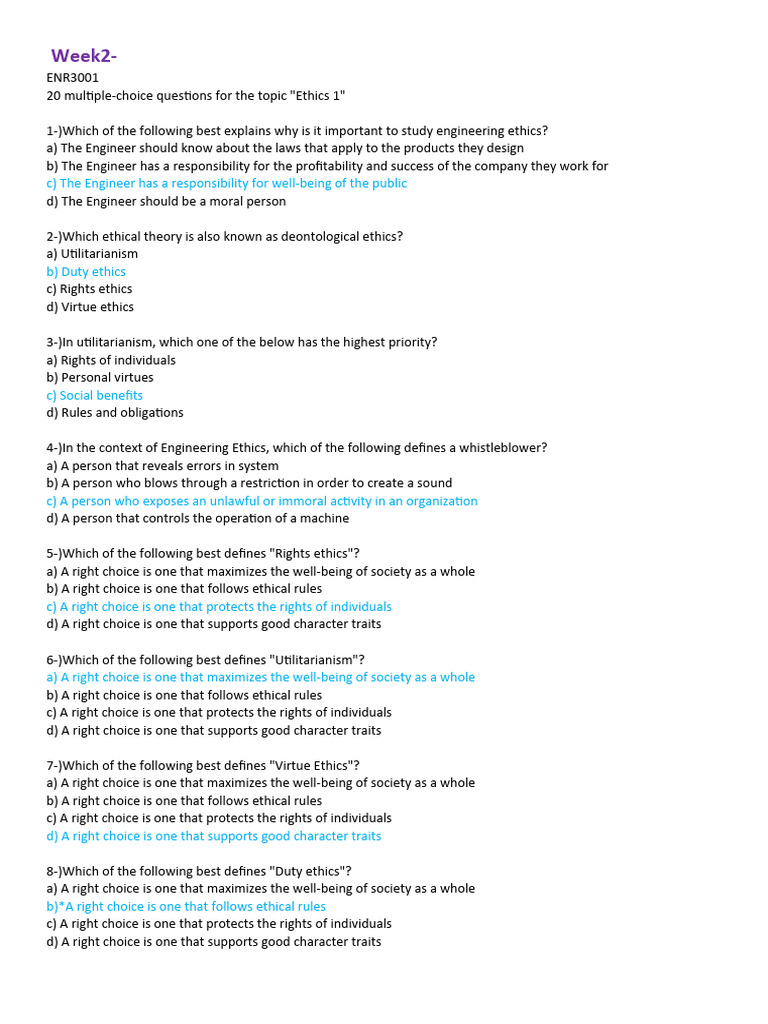 ENR3001 Ethics Multiple Choice Questions | PDF | Risk | Trademark