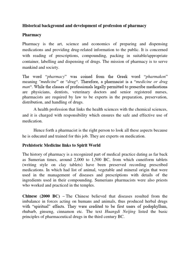 History and Development of Pharmacy | PDF | Pharmacy | Pharmacist